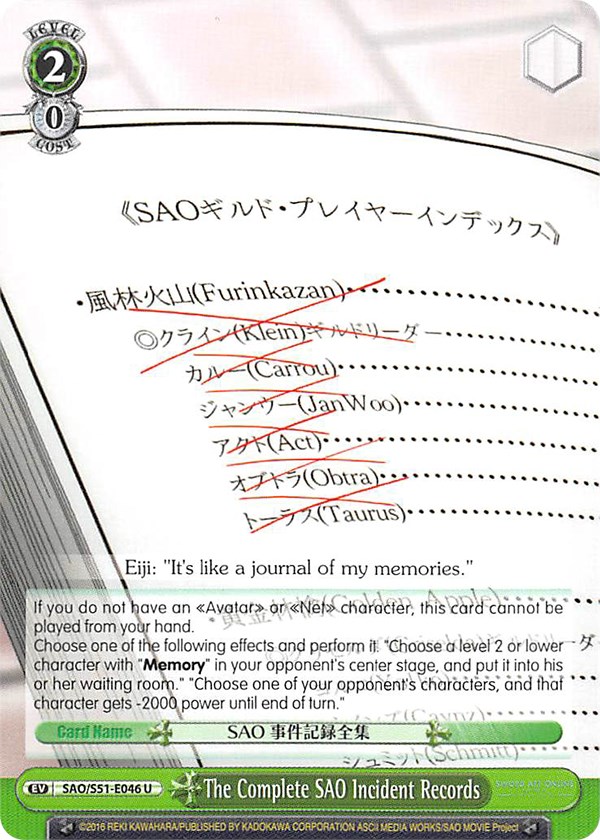 The Complete SAO Incident Records - Sword Art Online The Movie ...