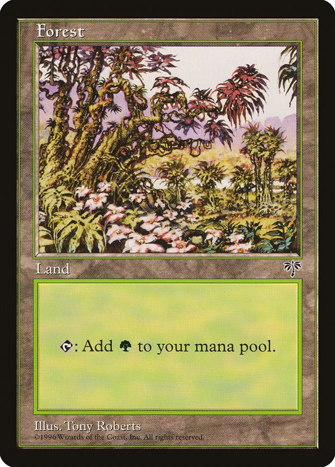 Forest (Red Tree Leaves) - Mirage - Magic: The Gathering