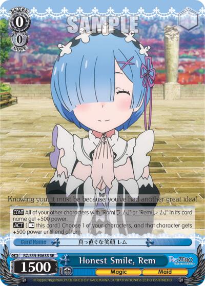 Honest Smile, Rem (SR) - Re:ZERO Vol.2 - Weiss Schwarz
