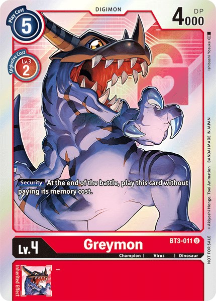 Greymon - BT3-011 (Box Topper) - Release Special Booster - Digimon Card ...