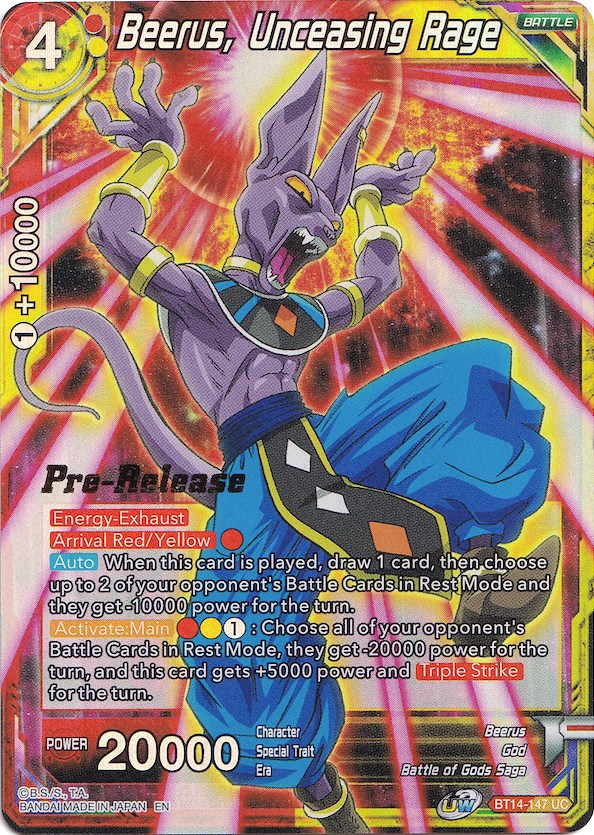 Beerus, Unceasing Rage - Cross Spirits Pre-Release Cards - Dragon Ball ...