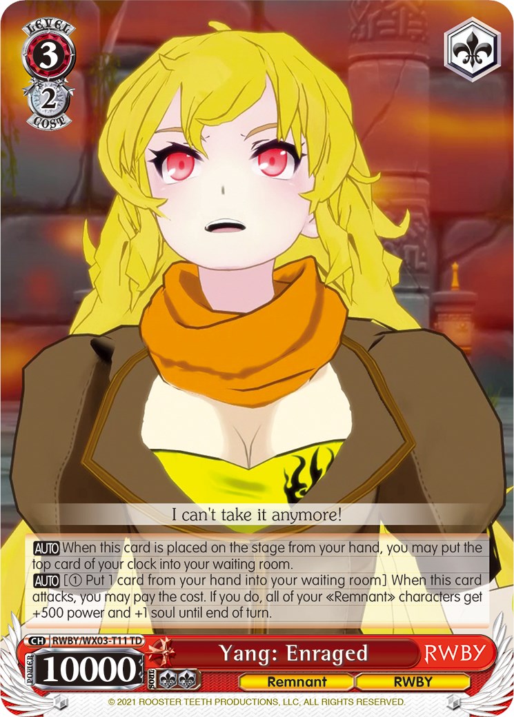 Yang: Enraged - RWBY - Weiss Schwarz