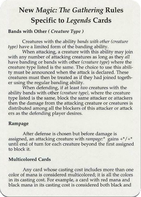 Legends Rules Card - Legends - Magic: The Gathering