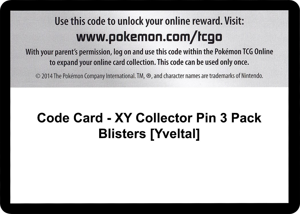 Code Card - XY Collector Pin 3 Pack Blisters [Yveltal] - XY Base Set ...