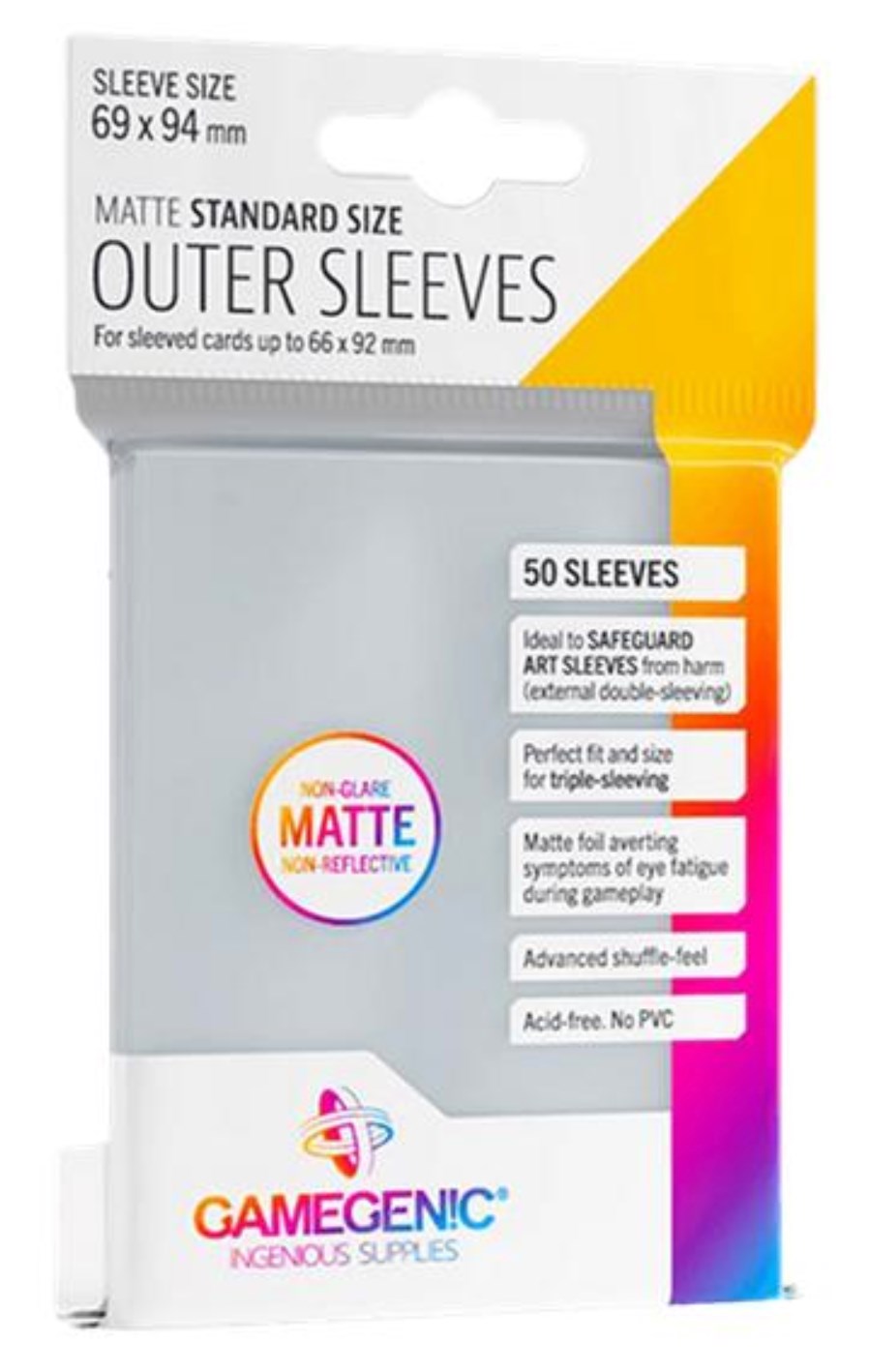 GameGenic Matte Prime Outer Sleeves - Standard Size - Gray (50-Pack ...