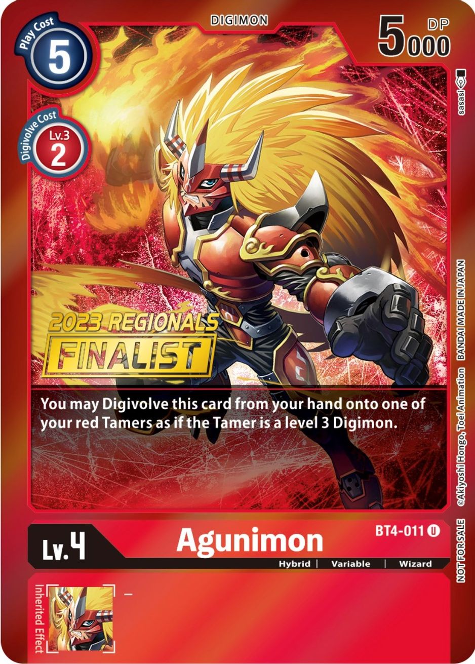 Agunimon - BT4-011 (2023 Regionals Finalist) - Great Legend - Digimon Card Game