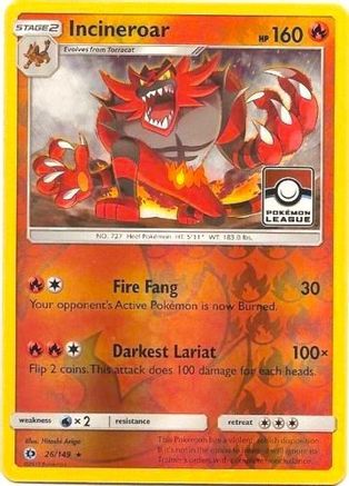 Incineroar - 26/149 (Pokemon League) - League & Championship Cards ...