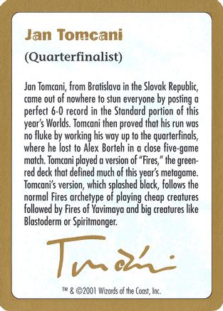 2001 Jan Tomcani Biography Card - World Championship Decks - Magic: The ...