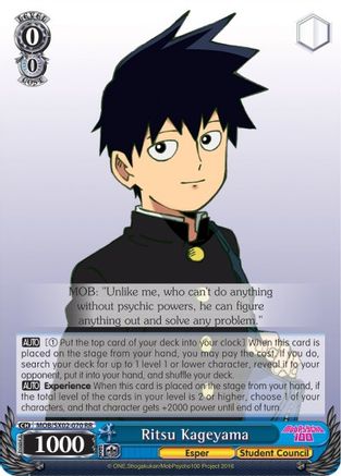 Ritsu Kageyama - Mob Psycho 100 - Weiss Schwarz