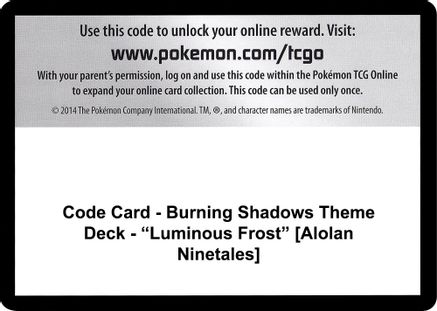 Code Card - Burning Shadows Theme Deck - "Luminous Frost" [Alolan Ninetales] - SM - Burning ...