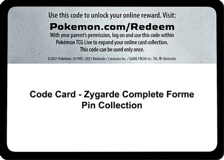 Code Card - Zygarde Complete Forme Pin Collection - SM Base Set - Pokemon