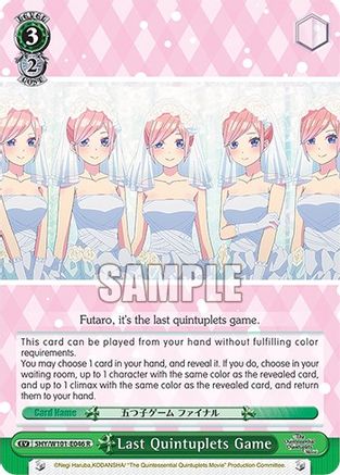 Last Quintuplets Game - The Quintessential Quintuplets Movie - Weiss ...