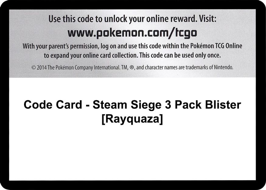Code Card - Steam Siege 3 Pack Blister [Rayquaza] - XY - Steam Siege ...