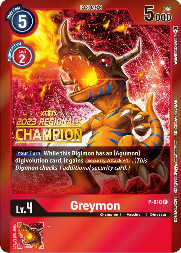 Greymon - P-010 (2023 Regionals Champion) - Digimon Promotion Cards ...
